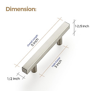 Ravinte 10 Pack 3 Inch Cabinet Pulls Brushed Nickel Sqaure Kitchen Cabinet Handles Silver Cabinet Hardware Stainless Steel Drawer Pulls 5 Inch Overall Length with Mounting Template