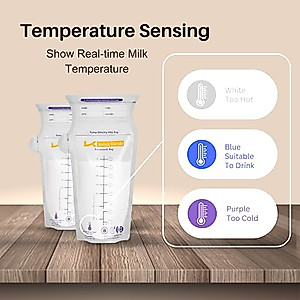 Kunuz Trendz Breastmilk Storage Bags - 250-Count, 8oz/240ml, Pre-Sterilized Breast Milk Pouches with Temperature Sensor, Dual Zip-Locking Seal,Capacity Markings - Nursing & Breastfeeding (250 Count)