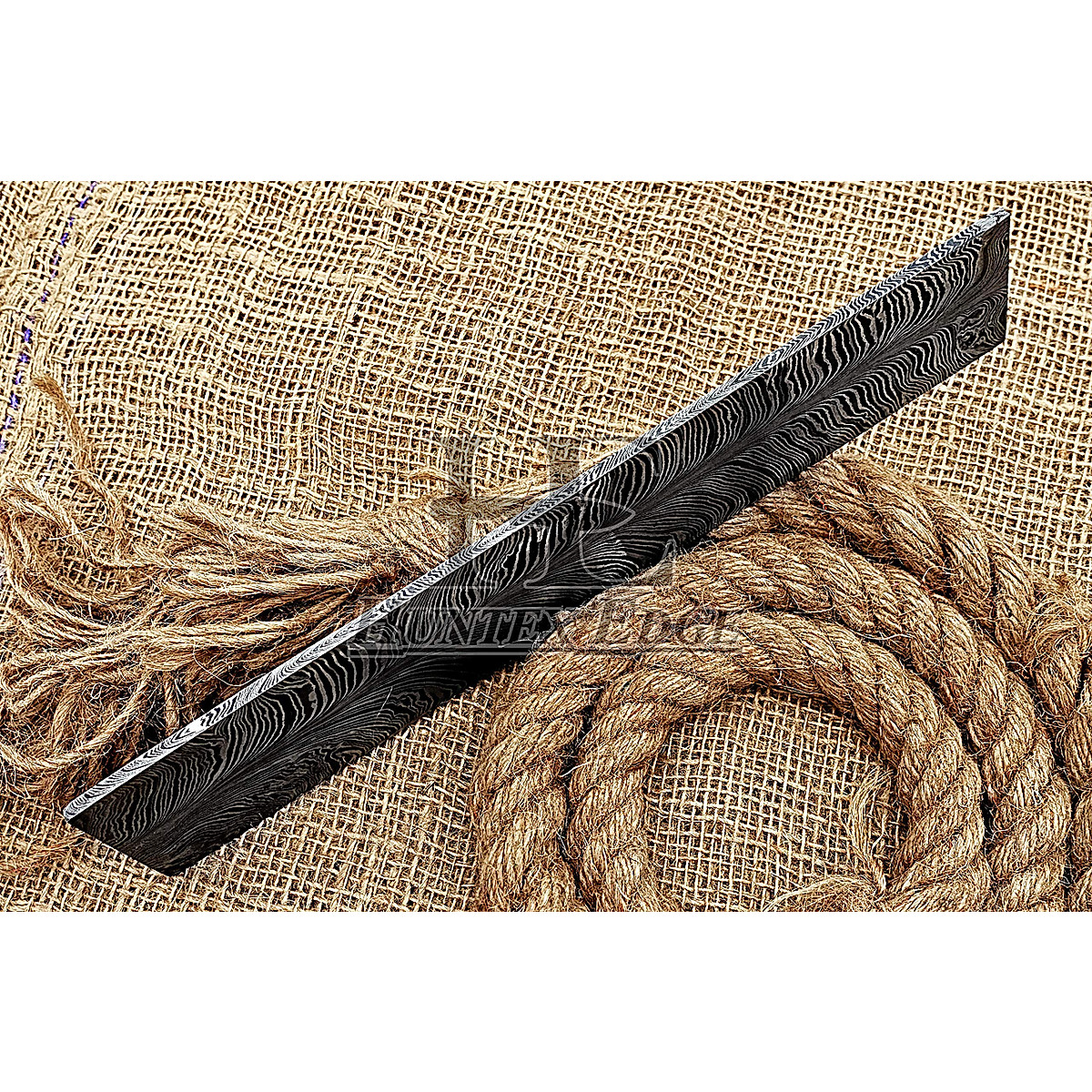 HUNTEX Newly Designed Gorgeous Custom Hand-Forged Feather Pattern Damascus Steel 12 x 2 Inch Long 256 Layers Untempered DIY Blank Blade Billet Strip for Knife Making