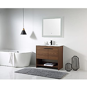 Bathroom Vanity with Integrated Ceramic Sink - Bathroom Vanity with Sink & Modern Knob Design - Bathroom Vanities with Sturdy Marble Top & Soft Closing Doors (36 Inch) Walnut