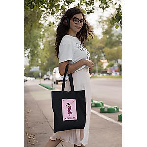 Pop Threads La Cantante Singer Mexican Lottery Funny Parody Tejano Music Black 15x15 inches Large Canvas Tote Bag