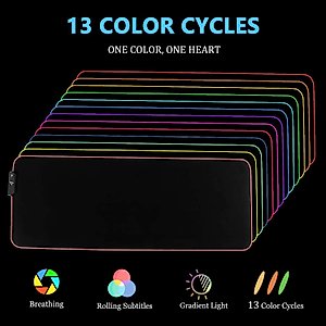 Dpower RGB Gaming Mouse Pad - Large Extended 13 Lighting Mode LED Soft Mouse Pad, Non-Slip Rubber Base, Waterproof, Computer Keyboard Mousepad Mat XL for Pro Gamer, 31.5X11.8Inch