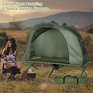 Tangkula 4-in-1 Camping Cot Tent, Foldable Off Ground Elevated Tent Set for 1 Person, Portable Tent with Waterproof External Cover, Air Mattress & Carrying Bag, Ideal for Outdoor Hiking, Camping