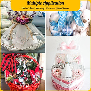 Vanhench Clear Cellophane Wrap, 16" x 100' 3Mil Thick Cellophane Wrap Roll for Gift Basket Treats Goodie Bouquet Flower Wrapping, Clear Plastic Wrap for Gifts Table Covering Packing Supplies