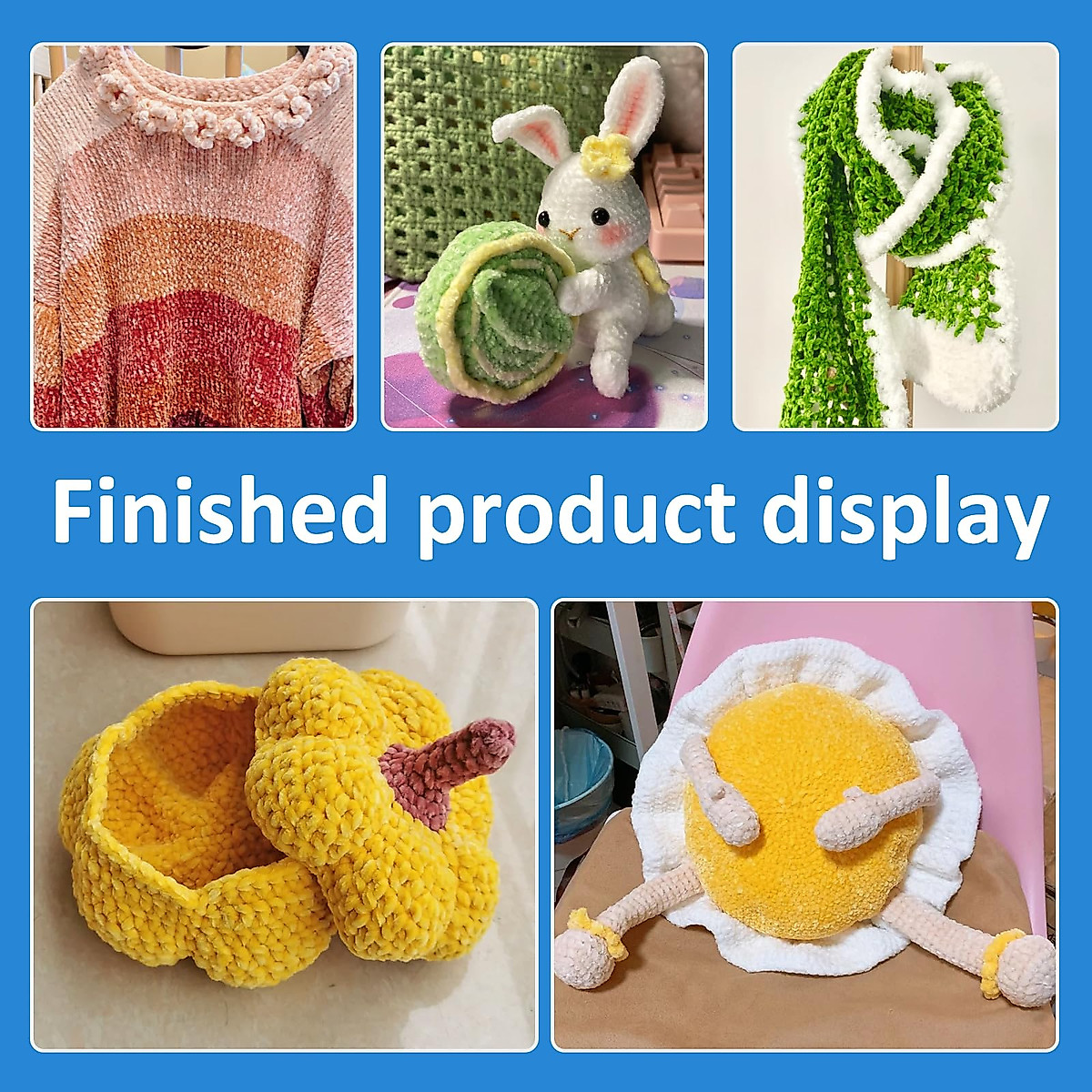 Chenille Yarn, 14OZ Soft Velvet Chenille Yarn for Crocheting and Knitting, Velvet Yarn with Stitch Marker, Big Eye Needles for Scarves, Hats, Blankets DIY Weaving Crocheting HandCrafts Yarn