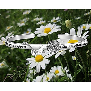MYOSPARK In Wonder Land Inspired Quote Gift Do You Suppose She's A Wildflower Bracelet Encouragement Gift For Friend (wildflower cuff S)