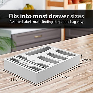 Metro Modernization Kitchen Drawer Organizer – 6-in-1 Ziplock Bag Storage and Foil Plastic Wrap Dispenser with Cutter Bamboo for Bags Wrap, White, Large Standard Size