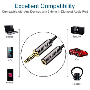 J&D 3.5mm Auxiliary Audio Extension Cable, Gold Plated Copper Shell Heavy Duty 3.5mm 1/8 inch TRS Male to 3.5mm 1/8 inch TRS Female Stereo Audio Adapter Cable, 3 Feet