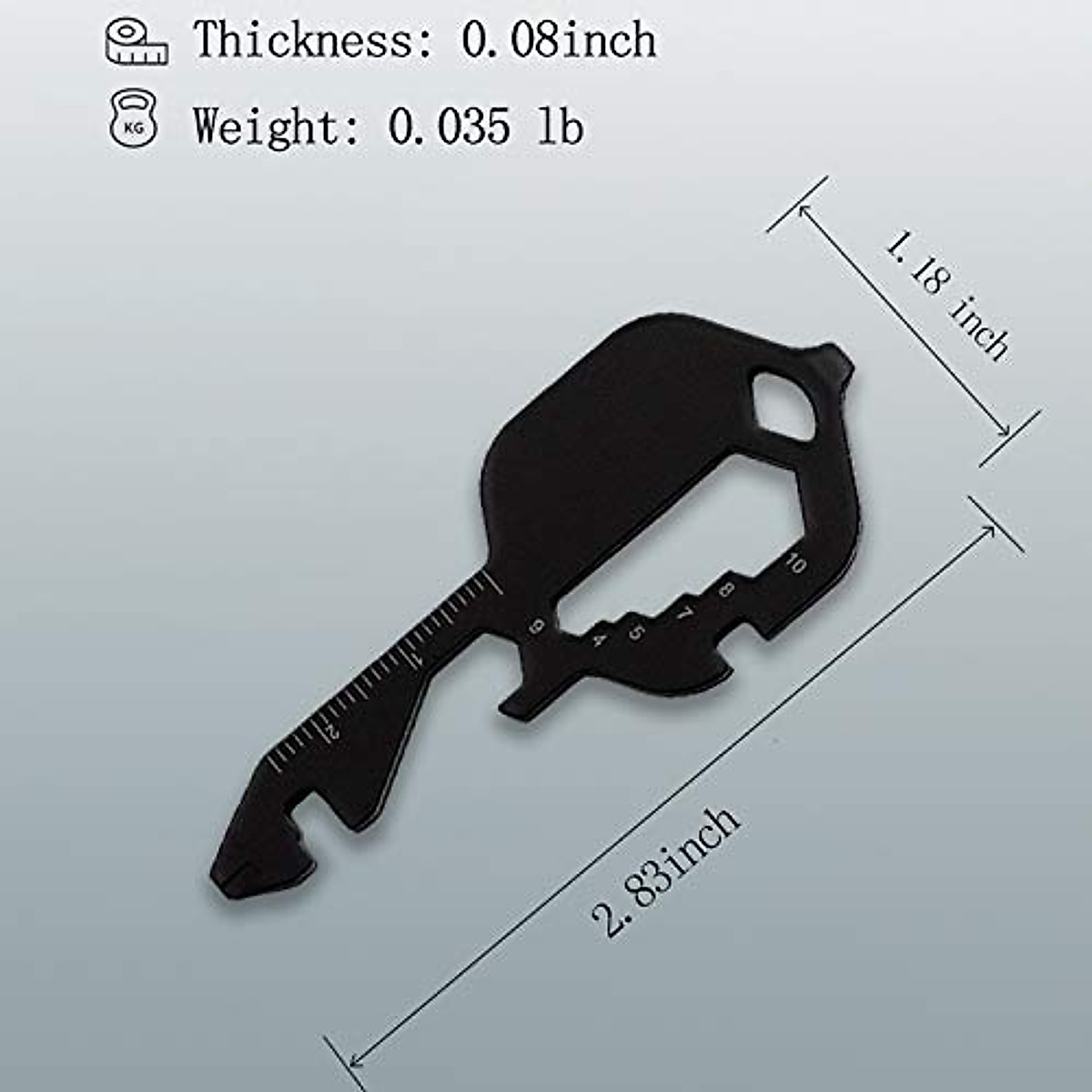 Keychain Multi-tools,Stainless Steel Pocket Tool Indoor Outdoor Multifunction Tool Lightweight EDC Gadget for Screwdriver, Wrench, Bottle Opener, Ruler, Spoke, Key Shaped Black