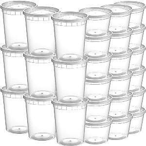 JoyServe Deli Food Containers with Lids - (48 Sets) 24-32 Oz Quart Size & 24-16 Oz Pint Size Airtight Food Storage Takeout Meal Prep Containers with 54 Lids, BPA-Free, Dishwasher, Microwave Safe