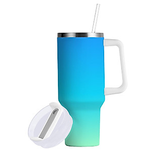 MCHIVER Blue Gradient 30 oz Tumbler with Handle and Straw Stainless Steel Vacuum Water Bottle Leak-proof Travel Coffee Mug Insulated Tumbler for Office Car Home