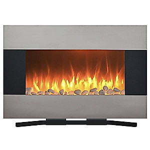 Northwest Electric Fireplace Heater – Wall-Mount and Removable Floor Stand with Remote – Adjustable Flame Brightness and Heat, 36", Silver