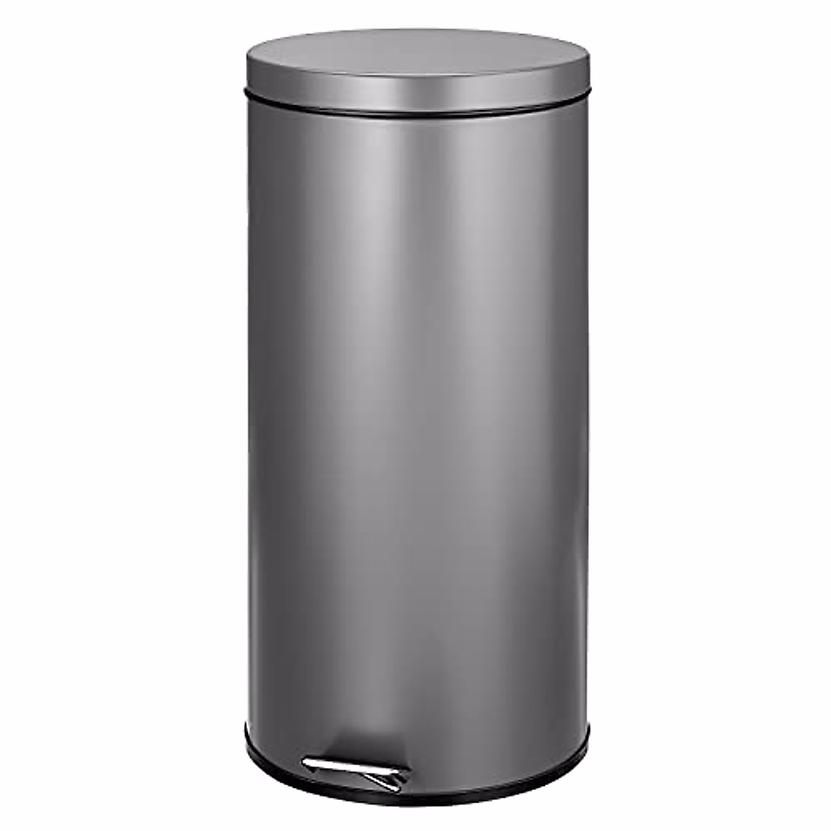 mDesign Tall 30 Liter / 7 Gallon Large Round Metal Lidded Step Trash Can, Thin Compact Garbage Bin with Removable Liner Bucket for Bathroom, Kitchen, Craft Room, Office, Garage - Graphite Gray