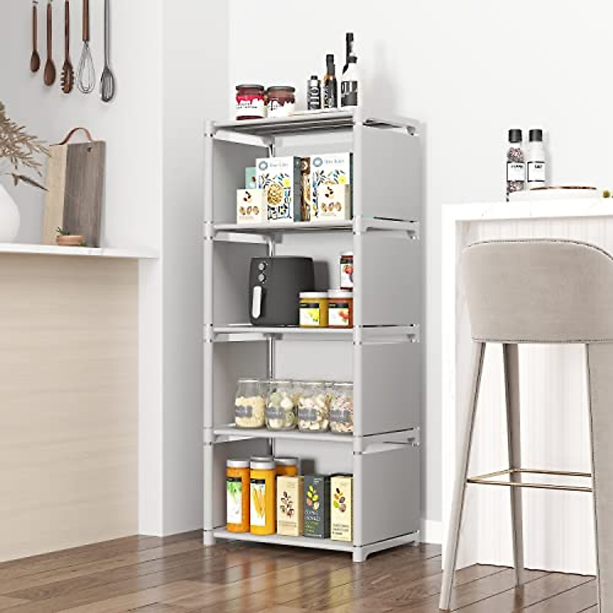 Riipoo Storage Cube Shelves, 4-Cube Organizer Shelf for Bedroom Closet, 5-Layer Small Bookshelf, Bookcase Unit for Small Spaces