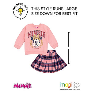 Disney Minnie Mouse Little Girls Fleece Sweatshirt and Skirt Plaid Pink 7-8