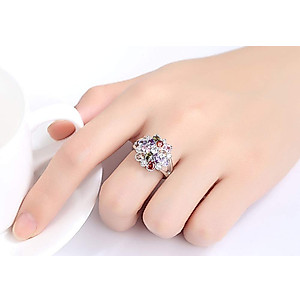 Emsione Silver Plated Cubic Zirconia Oval Cut Cluster Flower Wedding Band Eternity Promise Ring for Women Size 9