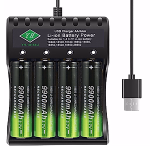 18650 Lithium Battery Charger 4 Bay Universal Fast Charger for 3.7V Li-ion 10440,14500,16340,16650,14650,18350,18500,18650(123A) Ni-MH Ni-Cd A AA AAA AAAA rechargeable Battery(battery)