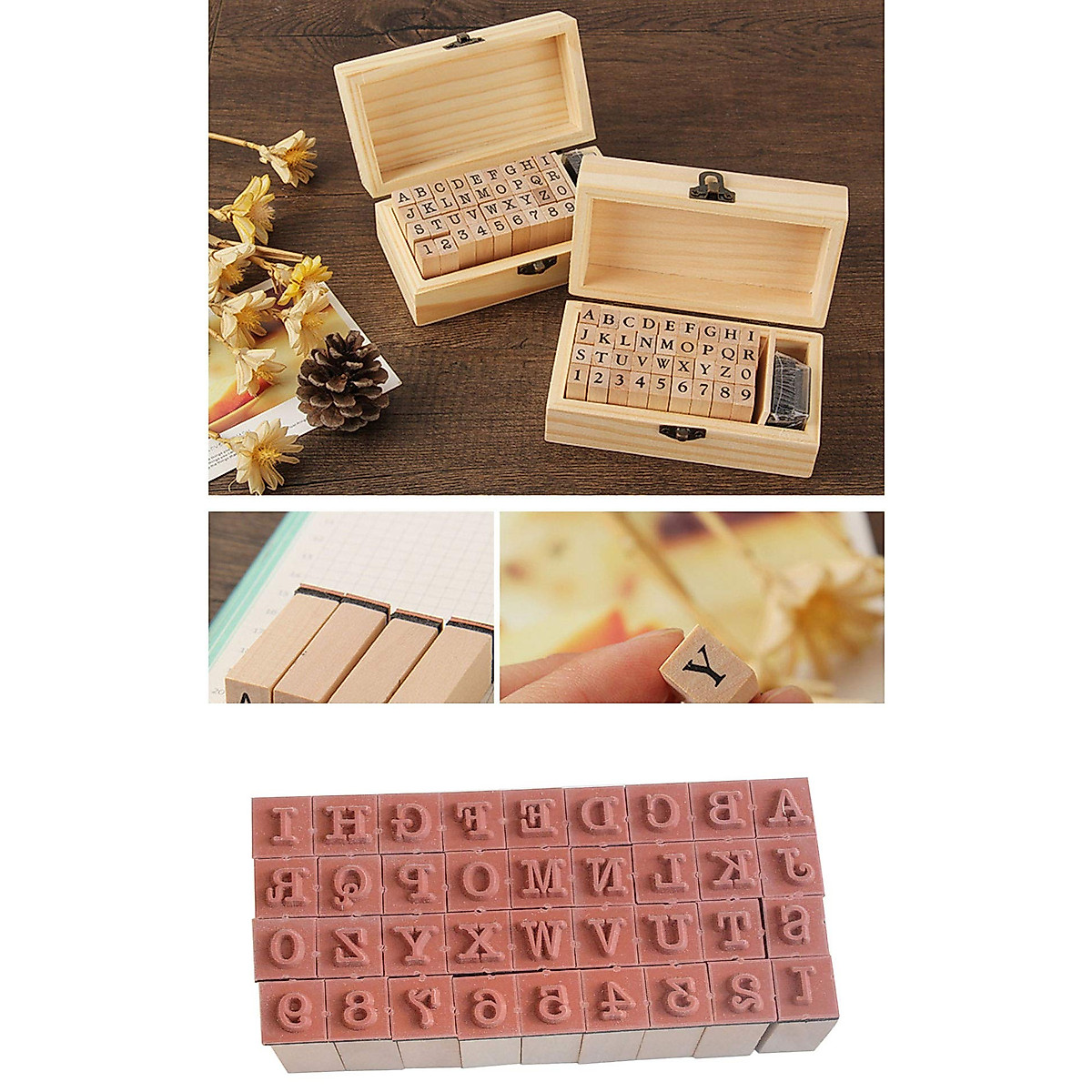 Pack of 36 Pcs Small Wooden Rubber Stamps 0.2 Inch of Letter and Number for DIY Craft Card and Photo Album (B)