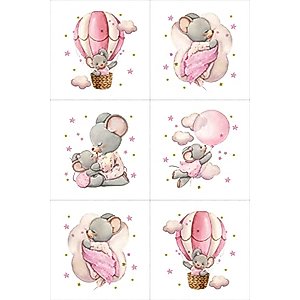 Mouse Fabric Panel Set (6 Panels), Quilting Panels, Baby Quilt Panels, Cotton Baby Panels, Blanket Panel, Panel for Quilts, Pink