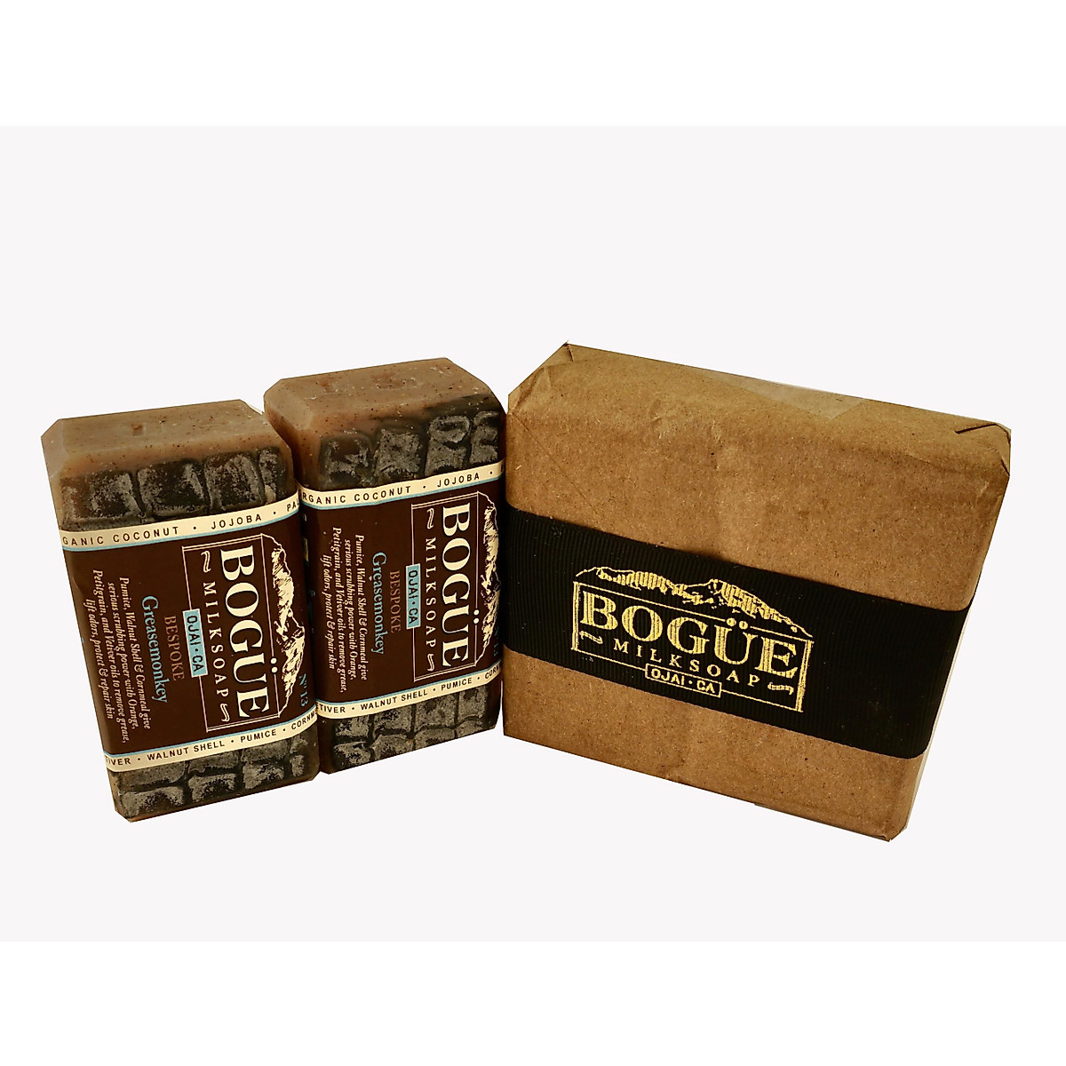 Handmade Goat Milk Soap 2 bars- BOGUE No.13 BESPOKE Greasemonkey Blend has serious scrubbing power. Essential oils of Orange & Vetiver remove grease, help protect & heal working hands.