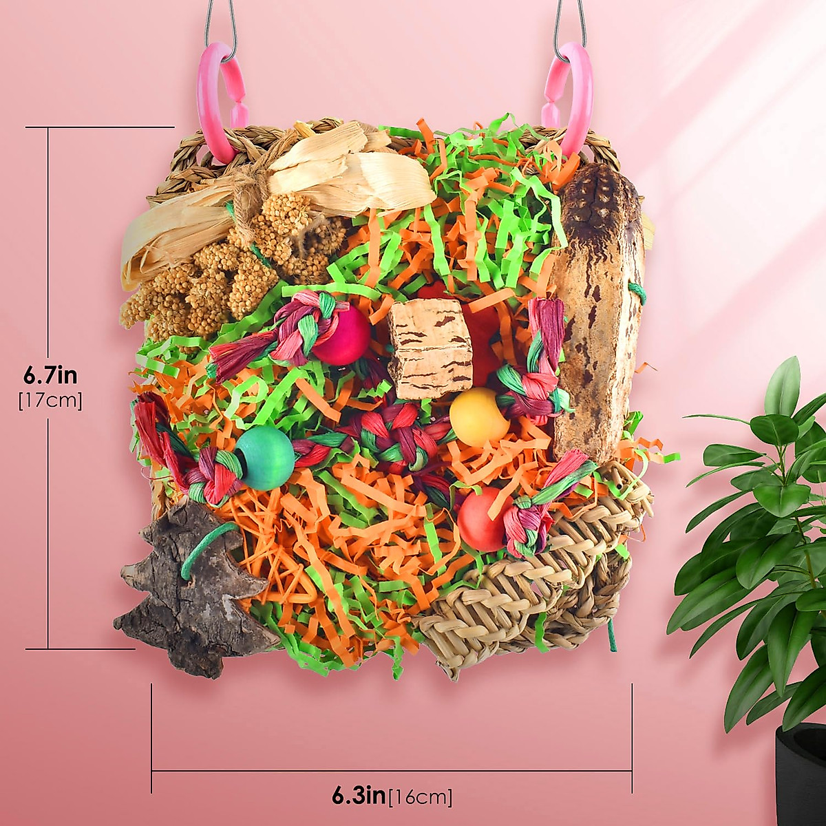 KATUMO Bird Toys, Parakeet Toys Conure Grass Mat Foraging Toys Parrot Shredding Hanging Toys for Cockatiel Lovebird Parakeet Budgie Small-Medium Birds