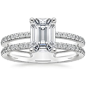 1.5 CT Emerald Cut VVS1 Colorless Moissanite Engagement Ring Wedding Bridal Set for Women Dual Shank Moissanite Rings Gifts Anniversary Promise Her, 925 Sterling Silver Handmade