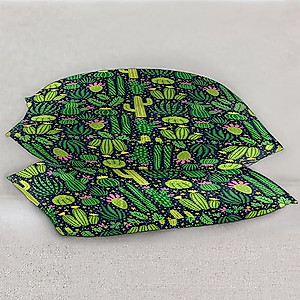 Cactus Print Satin Pillow Cases Silk Satin Pillowcase for Hair and Skin Standard Set of 2 Super Soft Silk Pillowcase with Envelope Closure (20x26 in)