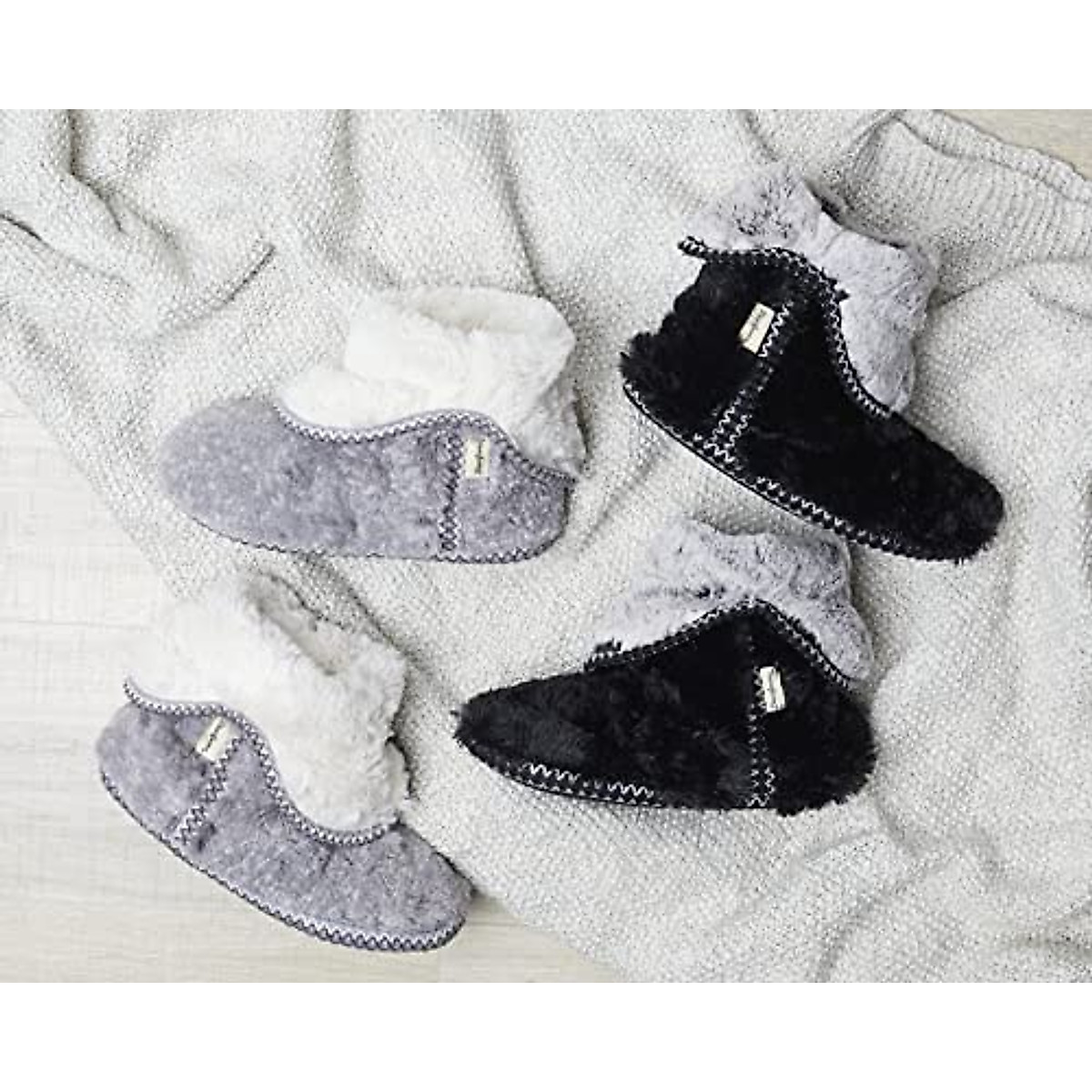 Dearfoams womens Beth Furry Foldover Boot Slipper, Black, Medium US