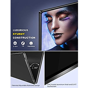 UPERFECT 4K Portable Monitor Touchscreen, S Gravity Sensor Automatic Rotate 15.6'' Slimmest 100% Adobe RGB 10-Point Touch UHD 2 USB C Monitor Bracket Integrated & Frameless Bezel Glass Laptop Display