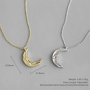 Dtja Boho Moon Pendant Necklace for Women Girls Sterling Silver Simple Full Waning Crescent Half Moon Phase Karma Choker Necklace Adjustable Chain Handmade Hammered Mothers Day Jewelry Gift (Silver)