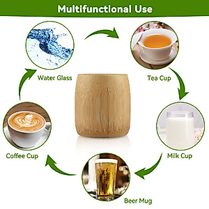 HERCHR Natural Wooden Tea Cups, Japanese style Tea Cup Beer Mug Coffee Mug Solid Wood Teacups Bamboo Wine Mug for Drinking Tea Coffee Wine Beer Hot Drinks, 80-120ml