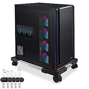 Seloom Computer Tower Stand, PC Desktop Stand, Adjustable Mobile CPU Stand, PC Tower Stand with Rolling Caster Wheels, PC Riser Fits Most Gaming PC Under Desk