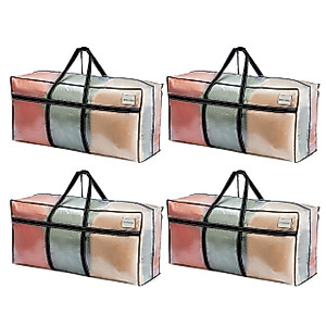 VENO 4 Pack Extra Large Moving Bags, Heavy Duty Storage, Moving Boxes, Large Storage Bins with Lids Alternative for College, Christmas Tree, Packing Supplies Essentials (Clear, 4 Pack)