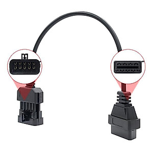E-Car Connection 10 Pin OBD to 16 Pin OBD2 Car Extension Diagnostic Tool Connector Cable for Vauxhall and for Opel