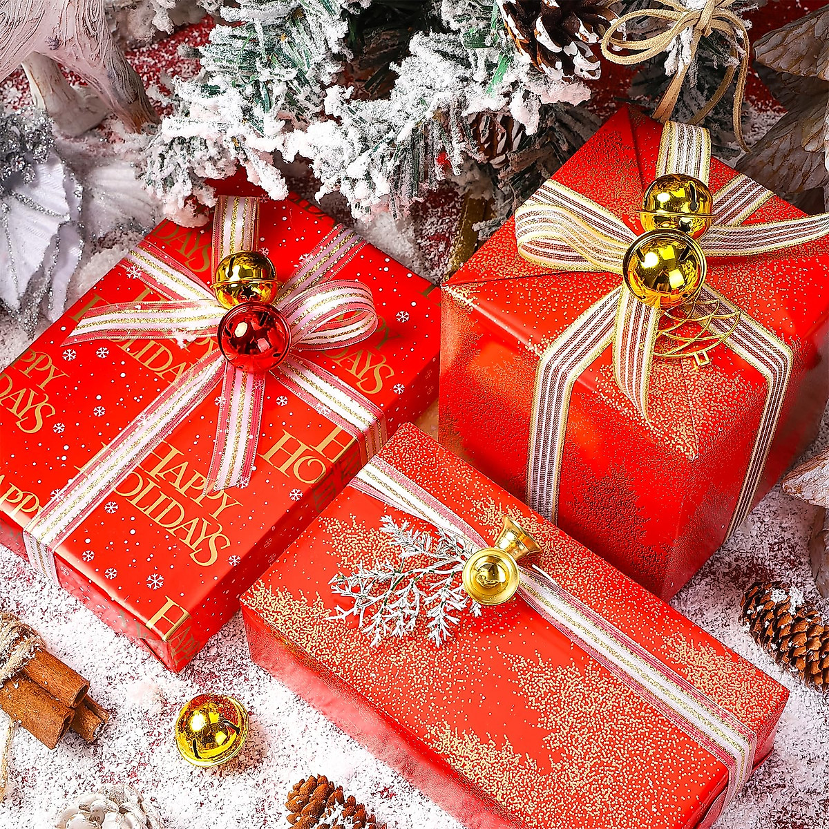 LeZakaa Christmas Gift Wrapping Paper - 12 Folded Sheet with 4 Different Christmas Design in Red (Snowflake, Tree, Dot, Happy Holiday Lettering)- 27.5 x 19.6 inches Per Sheet