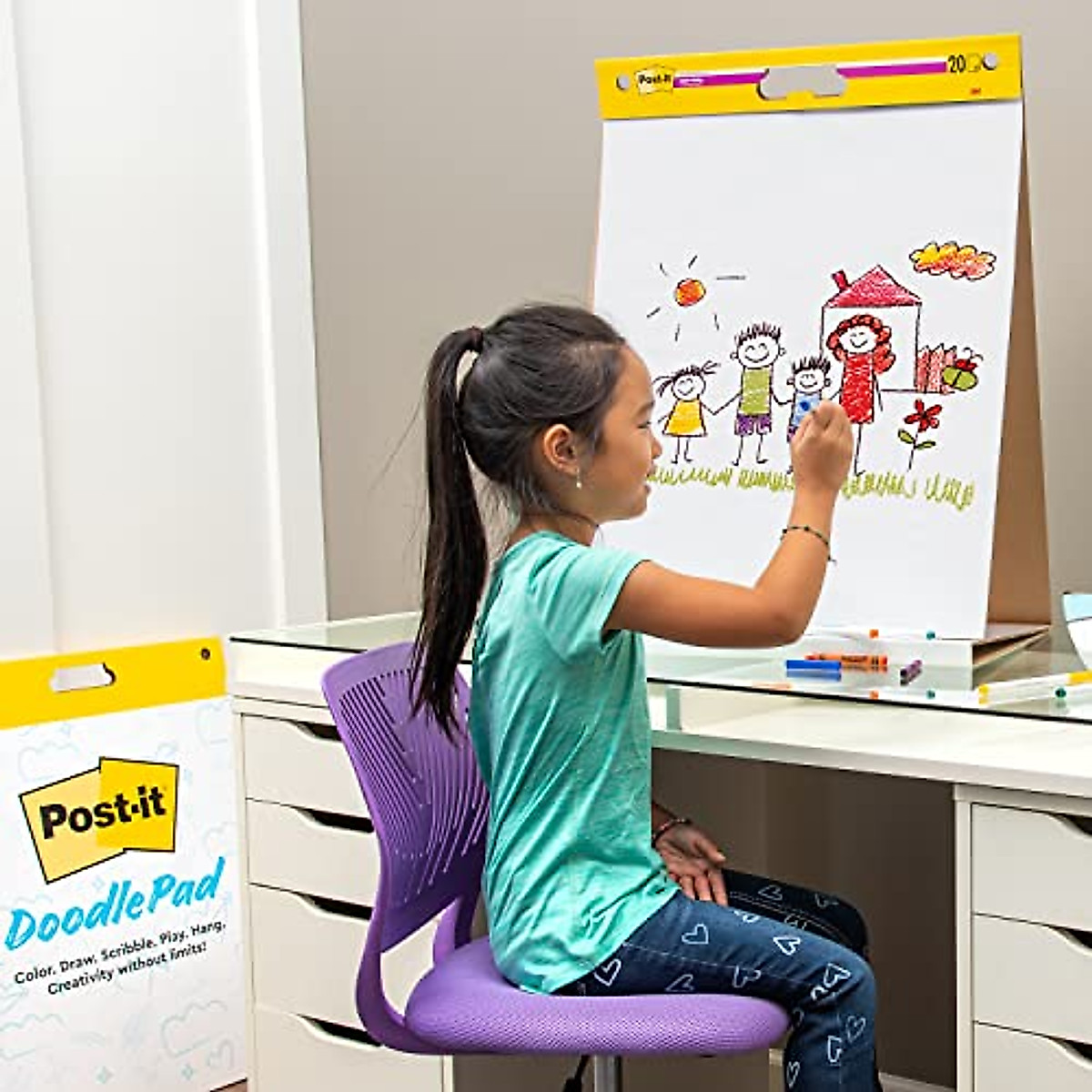 Post-it Doodle Pad, Portable Art Easel, Self-Stick Tabletop Easel Pad, 20 in x 23 in, 20 Sheets/Pad, 2 Pads/Pack (563R-DP)