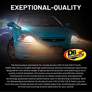 DB Electrical 410-54248R Remanufactured Starter Compatible With/Replacement For 2013-17 Honda Accord 12V, Cw, 9-Tooth, 31200-5A2-A51