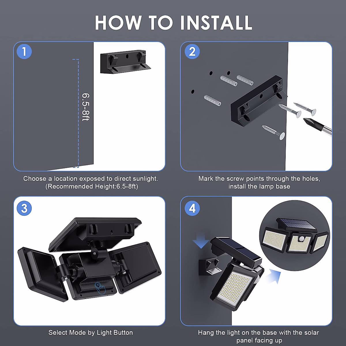 [1-Pack] Solar Outdoor Lights,Super Brightness 341 LED 3500LM Solar Motion Sensor Lights,270° Wide Angle,3 Head Security Lights with PIR,IP65 Waterproof Solar Flood Wall Lights for Garden Patio Yard