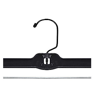 NAHANCO 2600PCBH Plastic Skirt/Pant Hanger with Black Metal Hook and Plastic Pinch Clips, Heavy Weight, 14", Black (Pack of 100)