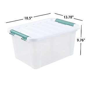 Rosebloom 36 Quart Large Latching Storage Bin, Stackable Plastic Storage Latches Box, Clear, 6 Packs