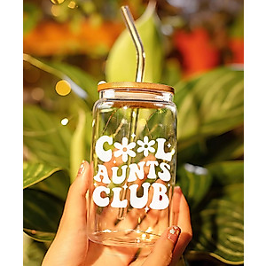 HEXMOZ Aunt Gifts from Niece, Newphew - Auntie Birthday Gifts, Cool Aunt Club, Auntie Era, Best Aunt Ever, Promoted To Aunt, New Aunt, Pregnancy Announcement Ideas - 16oz Glass Cup