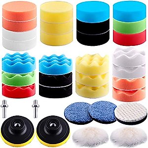 SIQUK 35 Pieces Car Polishing Pad Kit 3 Inch Buffing Pads Foam Polish Pads Polisher Attachment for Drill