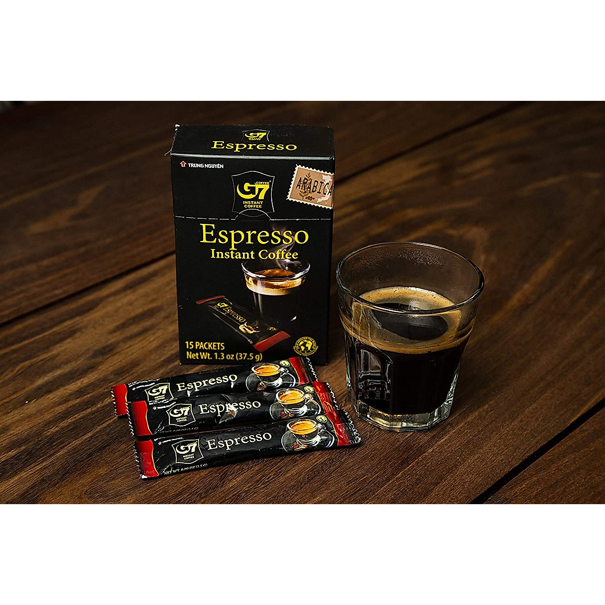 Trung Nguyen — G7 Instant Coffee — Espresso — 100% Arabica Coffee — Strong and Bold — Instant Vietnamese Coffee (15 Packets/Box, 4-Pack)
