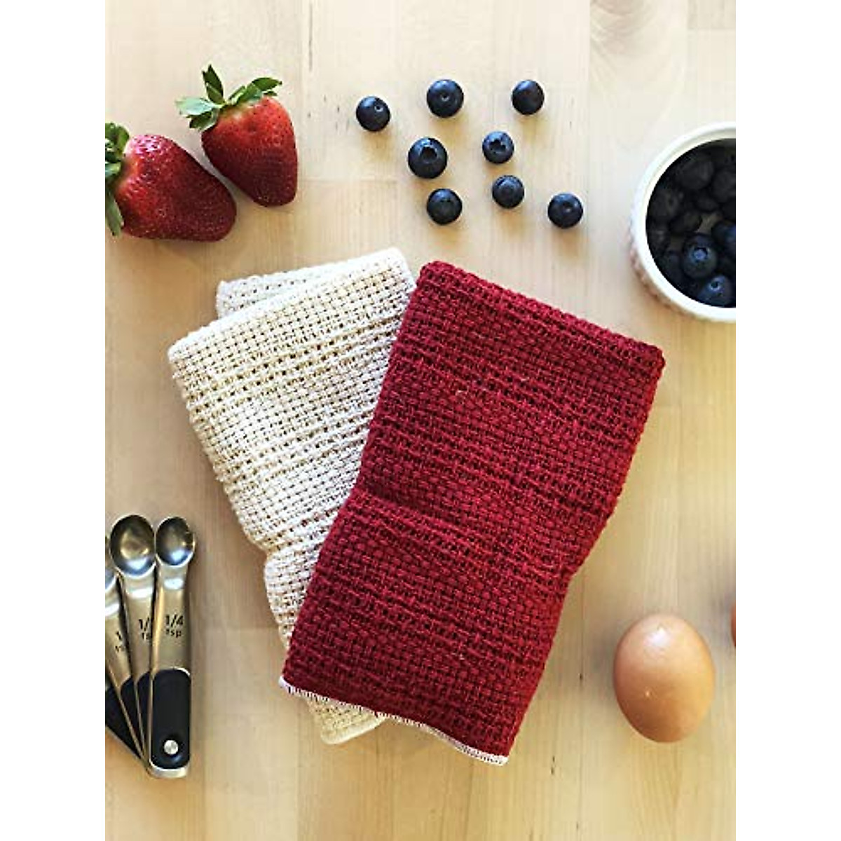 Great Useful Stuff Made in The USA 100% Cotton Kitchen Towels Ultra Soft Absorbent Quick Drying American Dish Towels, Set of 2, Large 24" x 15" Inches (Red and Natural)