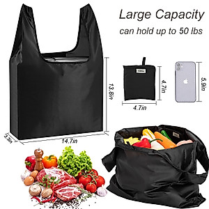 CiCiGo Large Reusable Bags Shopping Washable Foldable 6 Pack Grocery Bags Heavy Duty Lightweight Folding Gift Tote Bags Durable Polyester Black