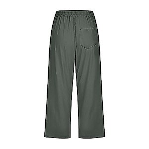 Linen Pants for Women Summer 2023 High Waisted Wide Leg Pants Casual Elastic Waist Drawstring Palazzo Beach Pant Pockets, B1-ag, X-Large