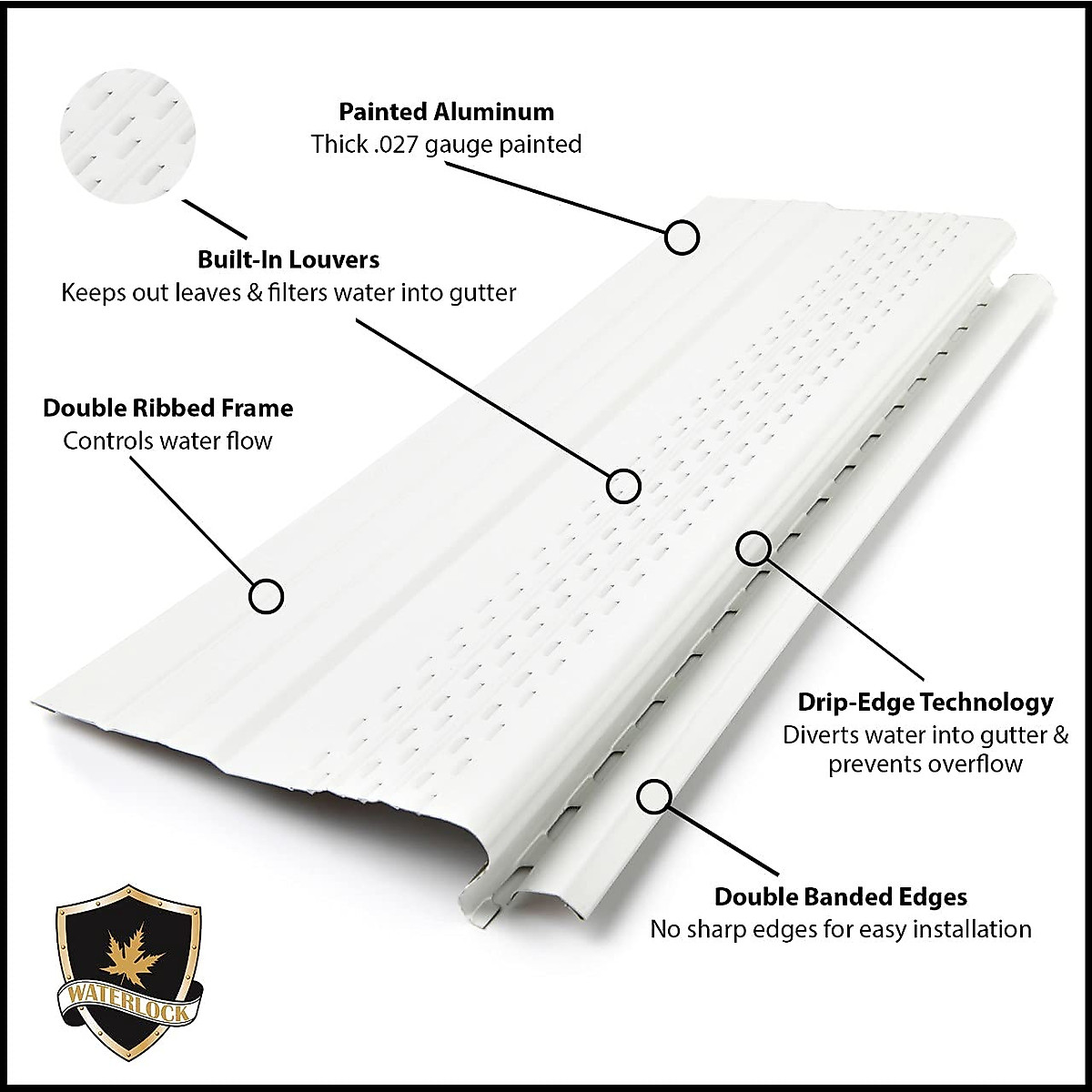 Waterlock Pro Gutter Guards Leaf Protection 1 Feet Sample Pack White, A Contractor-Grade Gutter Guard from Manufacturer, Domestic Aluminum Gutter Covers 5 and 6 Inch Gutters