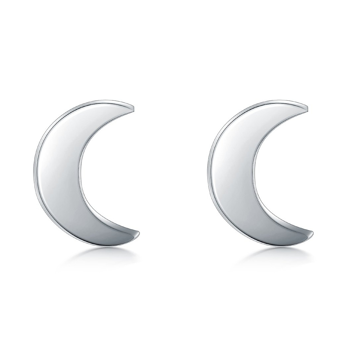 925 Sterling Silver Stud Earrings, BoRuo Crescent Moon High Polish Tarnish Resistant Earrings