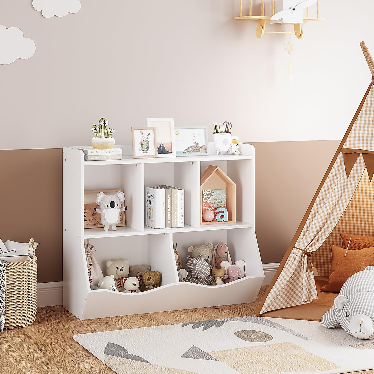 GAOMON Kids Bookshelf and Bookcase Toy Storage Multi Shelf with Cubby Organizer Cabinet for Boys Girls,for Children Playroom Hallway Kindergarten School (White)