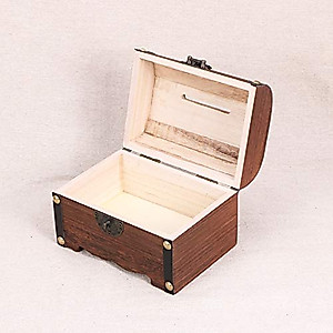 Sewroro Small Wooden Treasure Chest Boxes Retro Treasure Chest Storage Box with Lock& Keys Bank Box Birthday Gifts